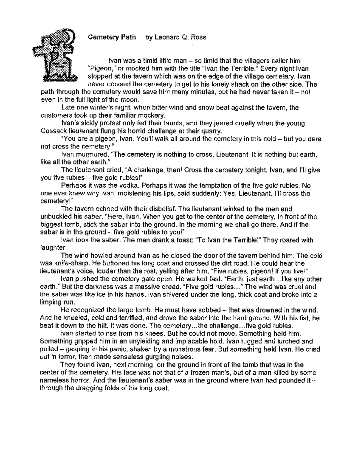 Short story- Cemetery Path - 0011 - Studocu