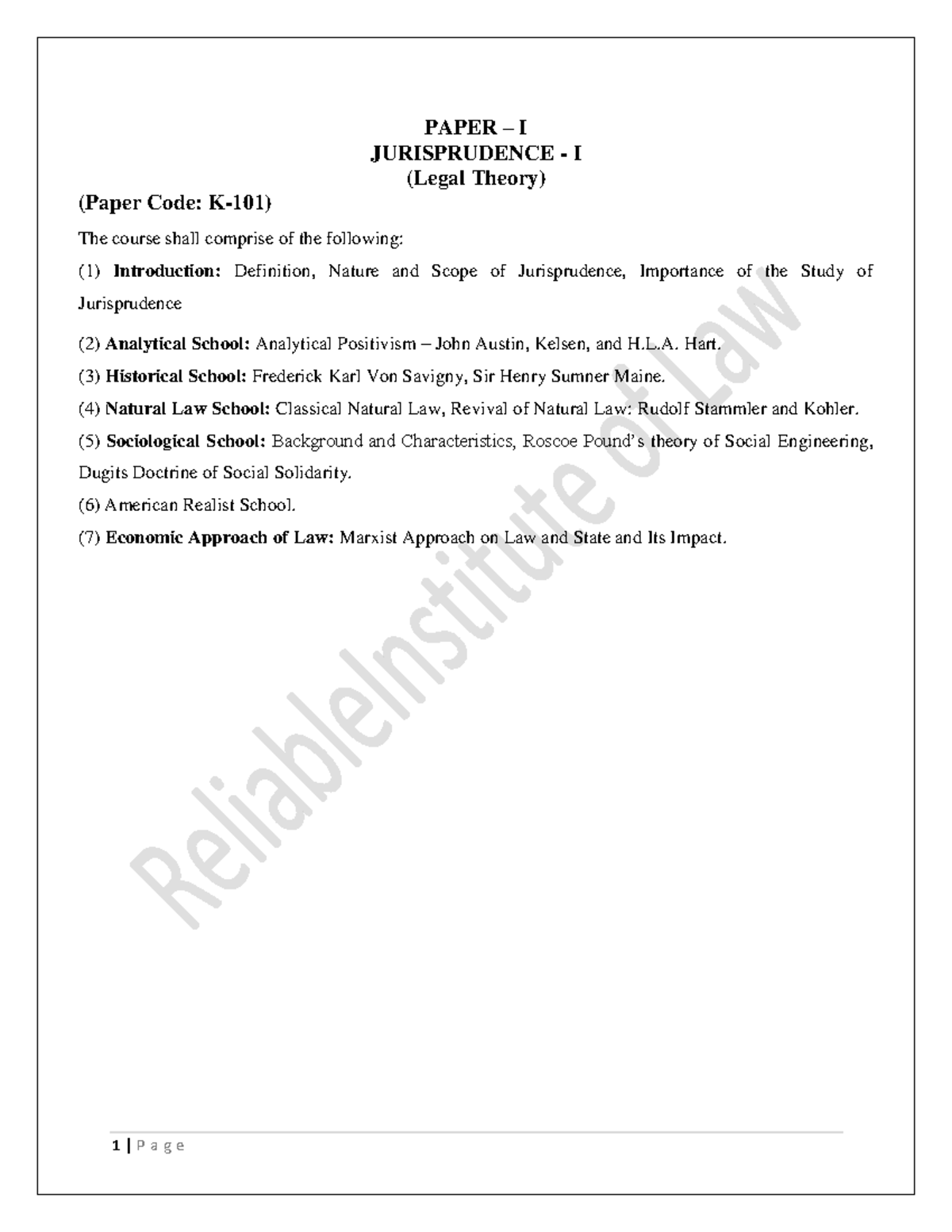 Jurisprudence notes for the exam - PAPER – I JURISPRUDENCE - I (Legal ...