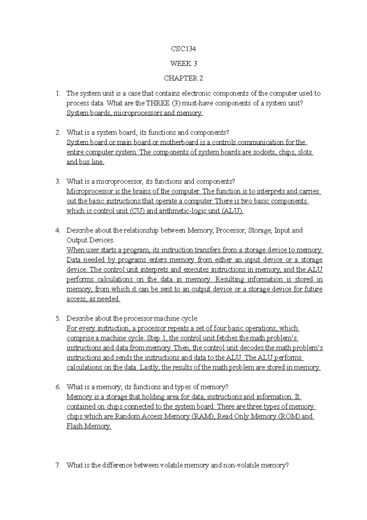 CSC134 WEEK 3 Chapter 2 - CSC WEEK 3 CHAPTER 2 The system unit is a case that contains ...