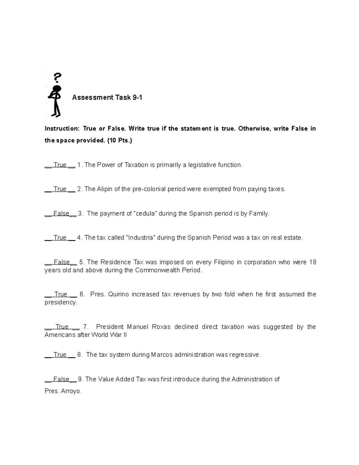 Assessment TASK (23) - Assessment Task 9- Instruction: True or False ...