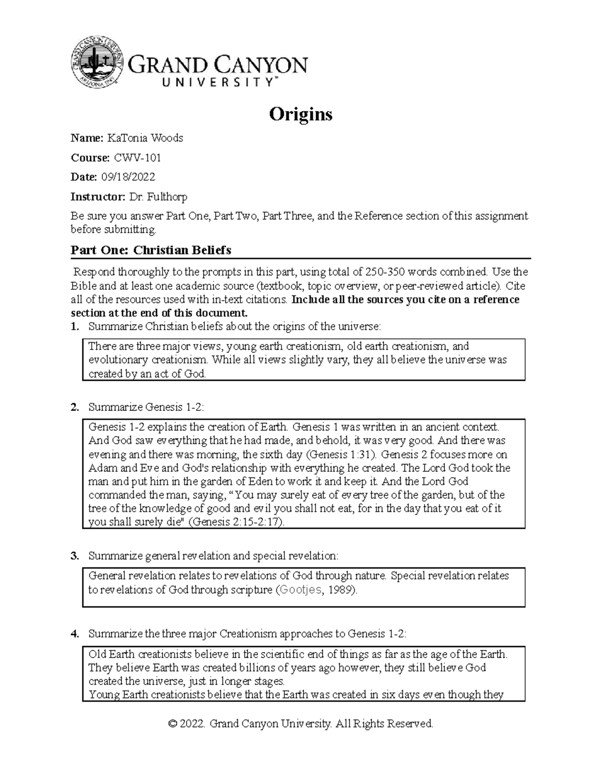 Origins-Online Assignment - Origins Name: KaTonia Woods Course: CWV ...