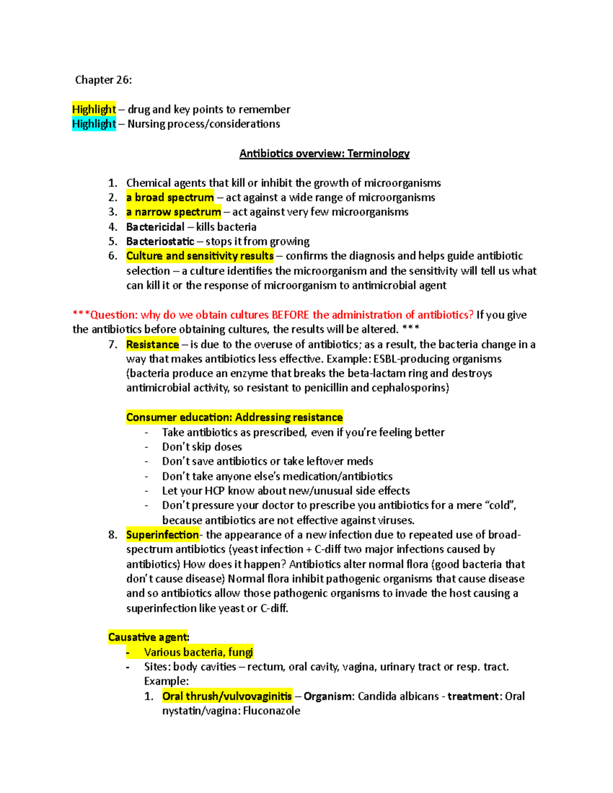 Exam 4 - Study Guide - Chapter 26: Highlight – drug and key points to ...