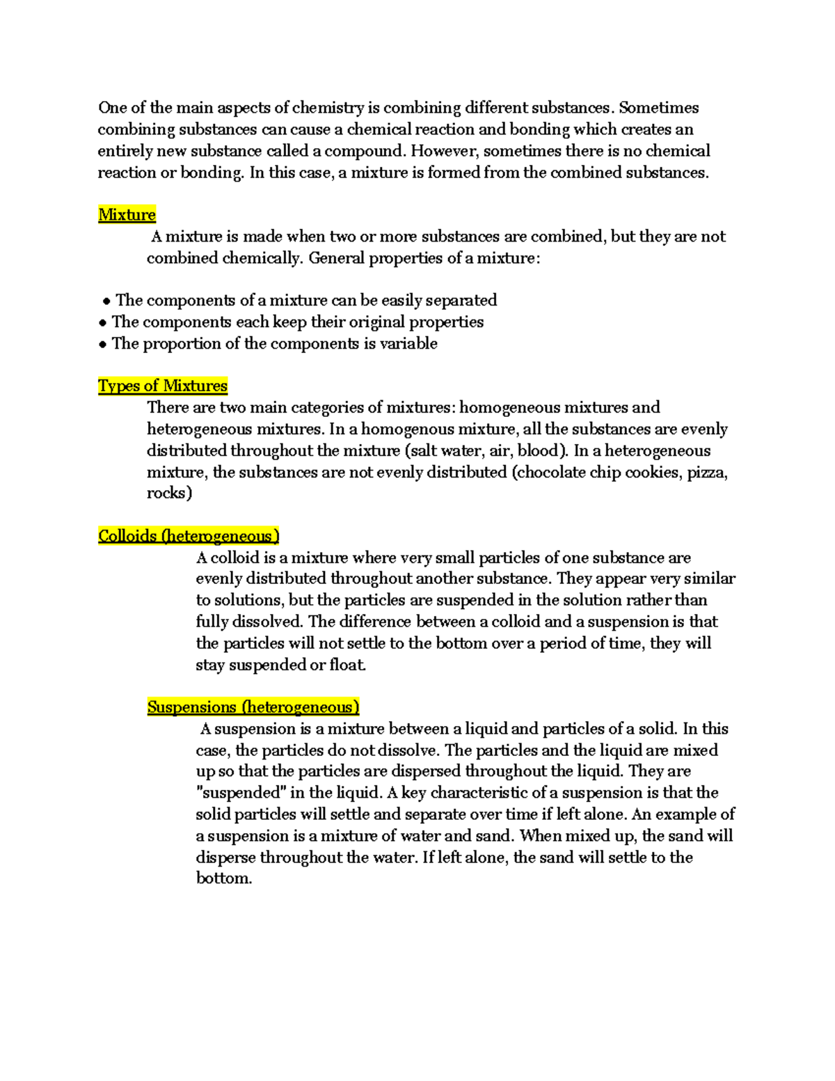 Chemical Mixtures notes 02 27 23 - One of the main aspects of chemistry ...