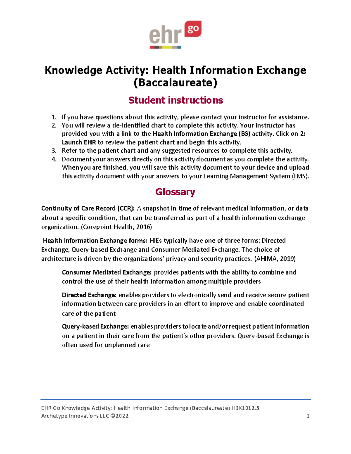 notes and notes and notes - EHR Go Knowledge Activity: Health ...