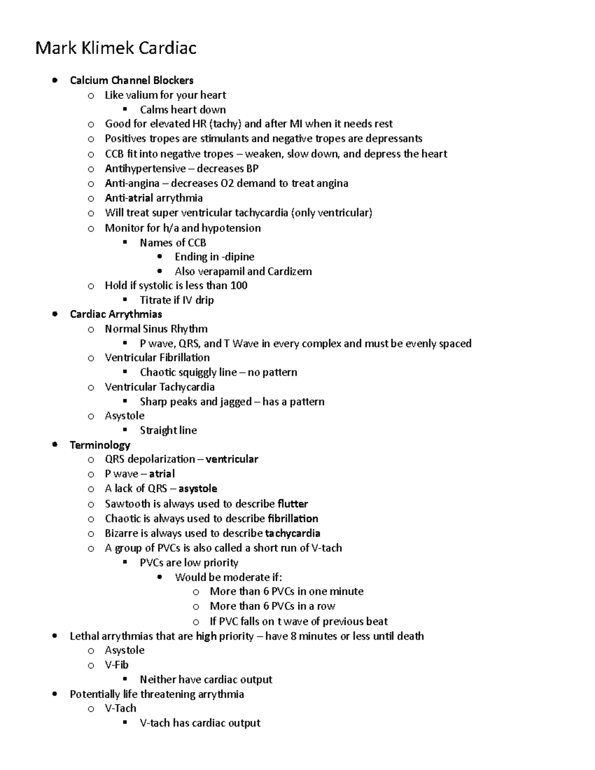 Mark Klimek Cardiac - Studocu