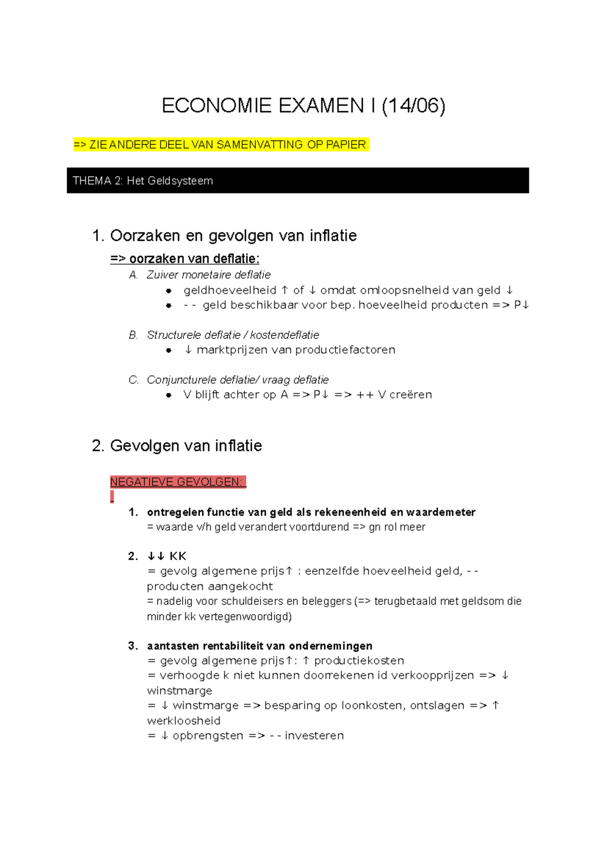 Samenvatting Economie: het geldsysteem en internationale handel ...