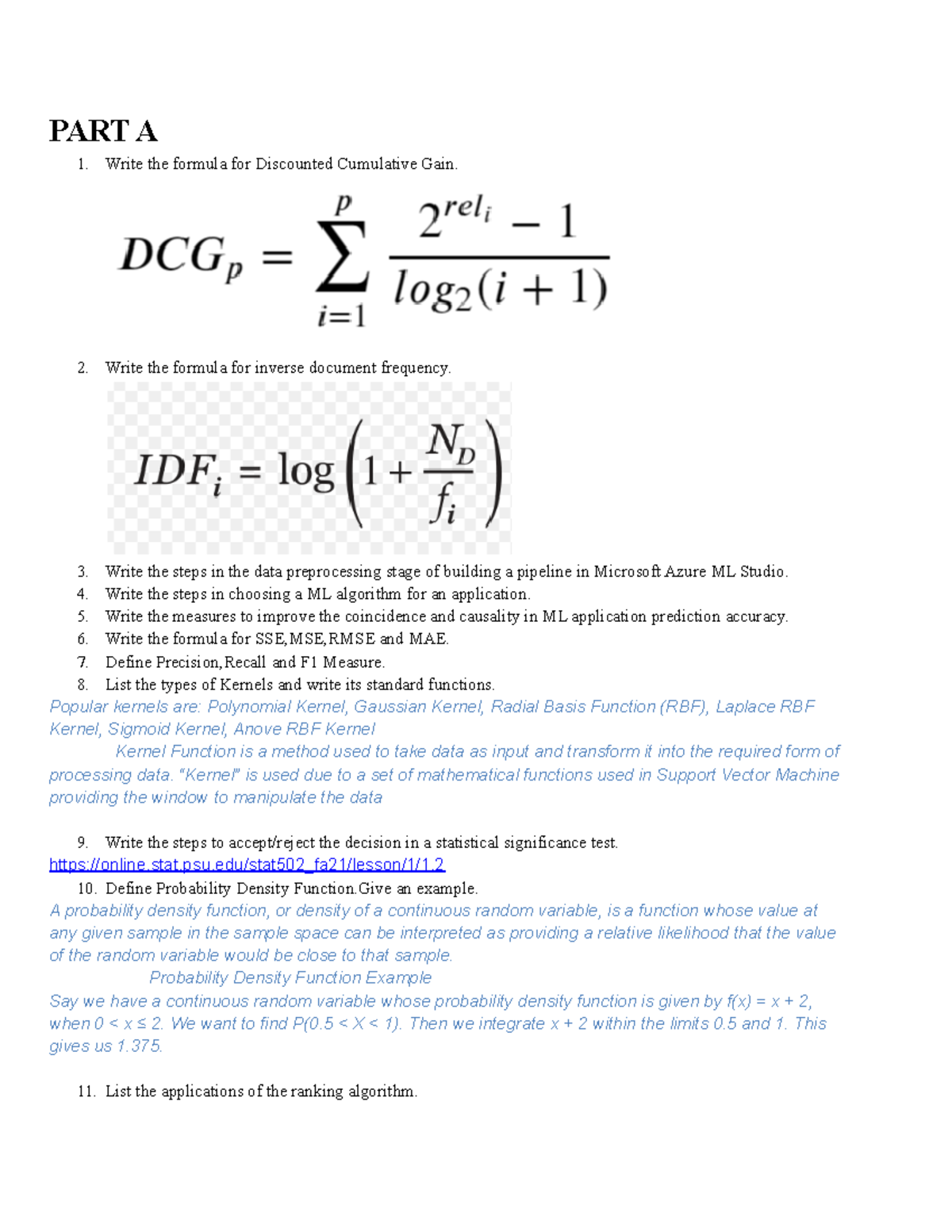 ML QB-2 - Jjjahjjjhhahh - PART A Write the formula for Discounted ...