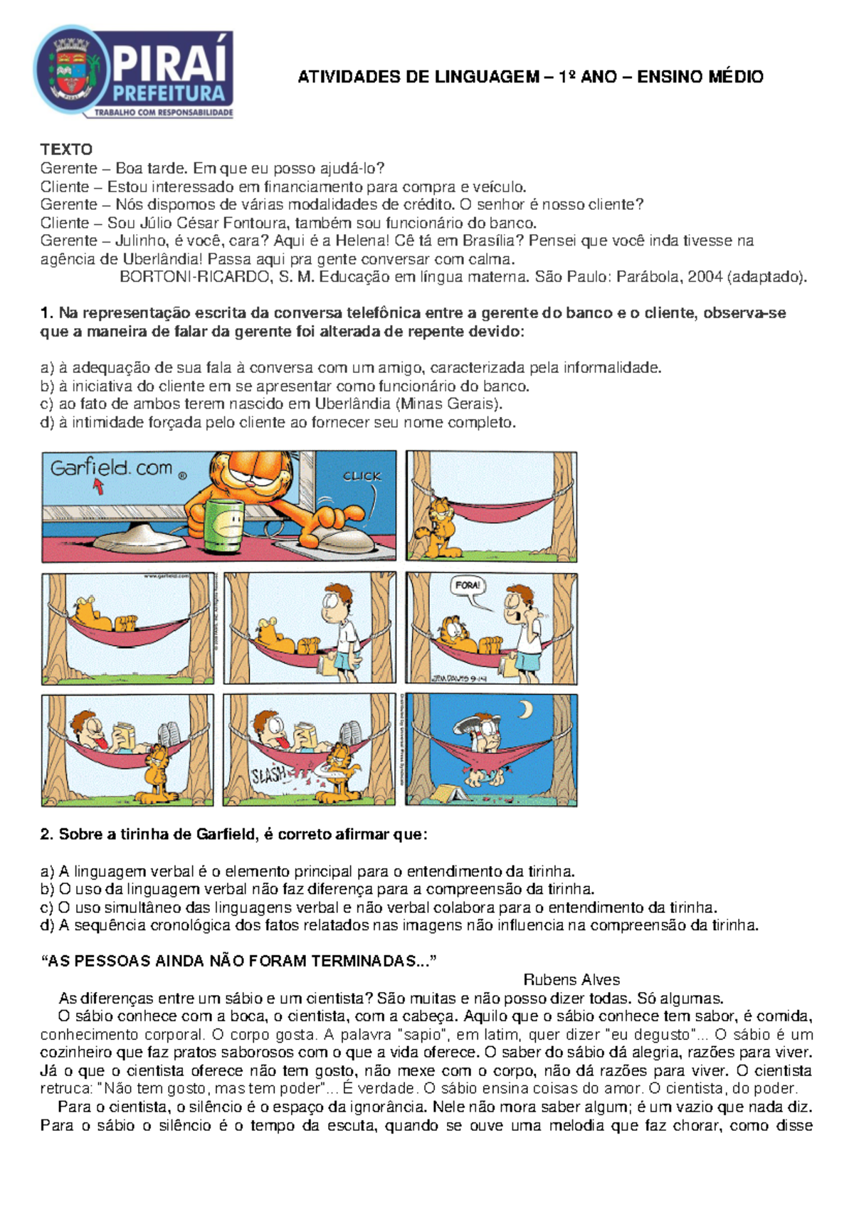 SME - 1 - Gghhhh - ATIVIDADES DE LINGUAGEM – 1º ANO – ENSINO MÉDIO ...