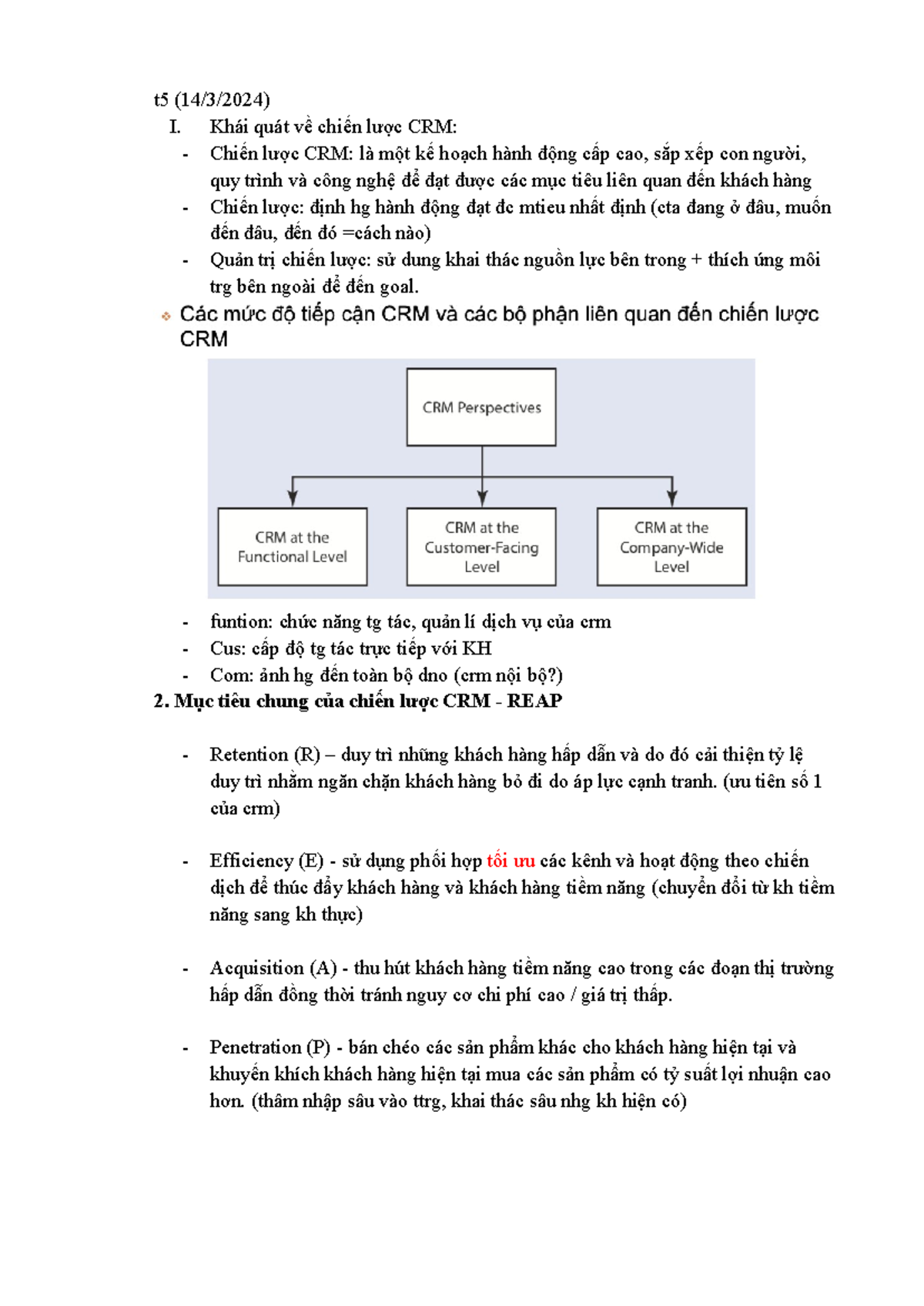 Tuần 10 chg 5 CRM - t5 (14/3/2024) I. Khái quát về chiến lược CRM: - Chiến lược CRM: là một kế ...