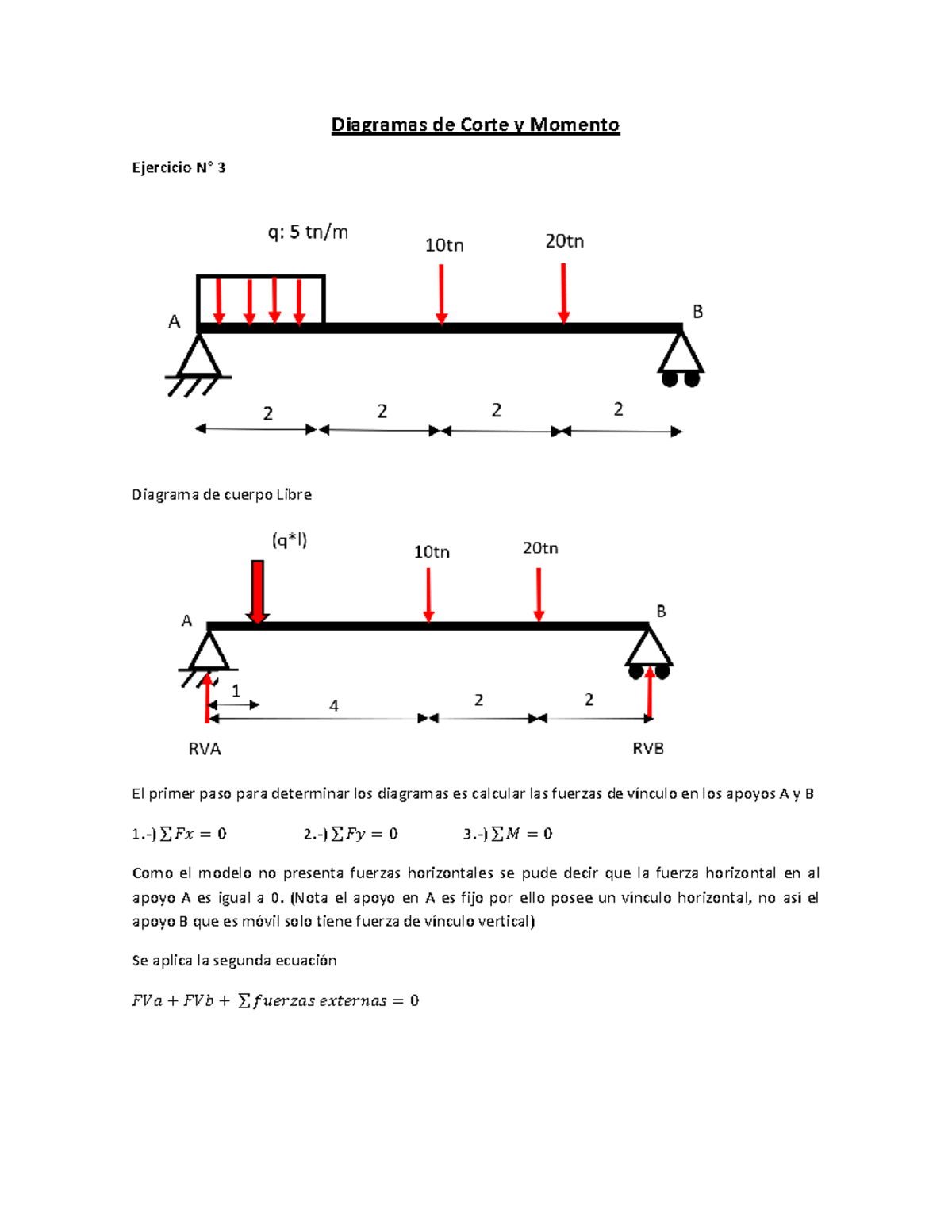 Ejercicio n°3. Corte y Momento-autocompletar - Diagramas de Corte y Momento Ejercicio N° 3 ...