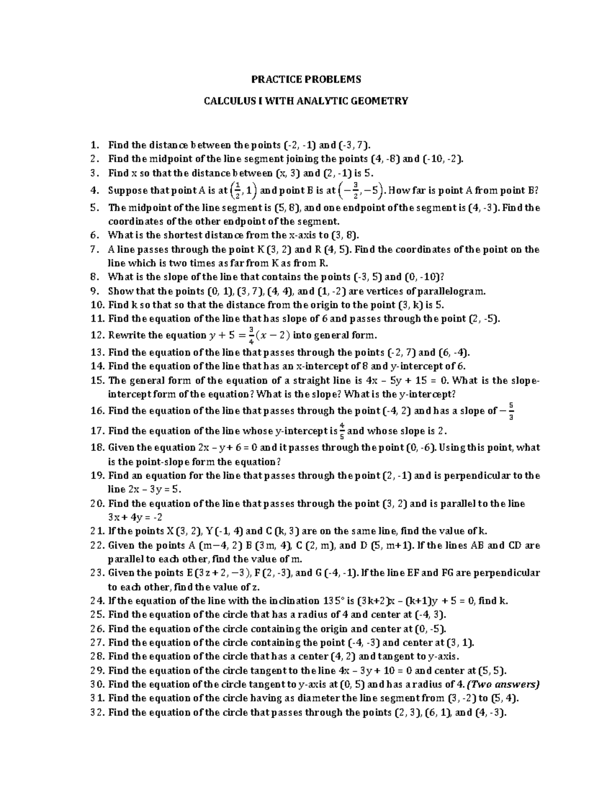 Inbound 8533987573408540572 - PRACTICE PROBLEMS CALCULUS I WITH ANALYTIC GEOMETRY Find the ...