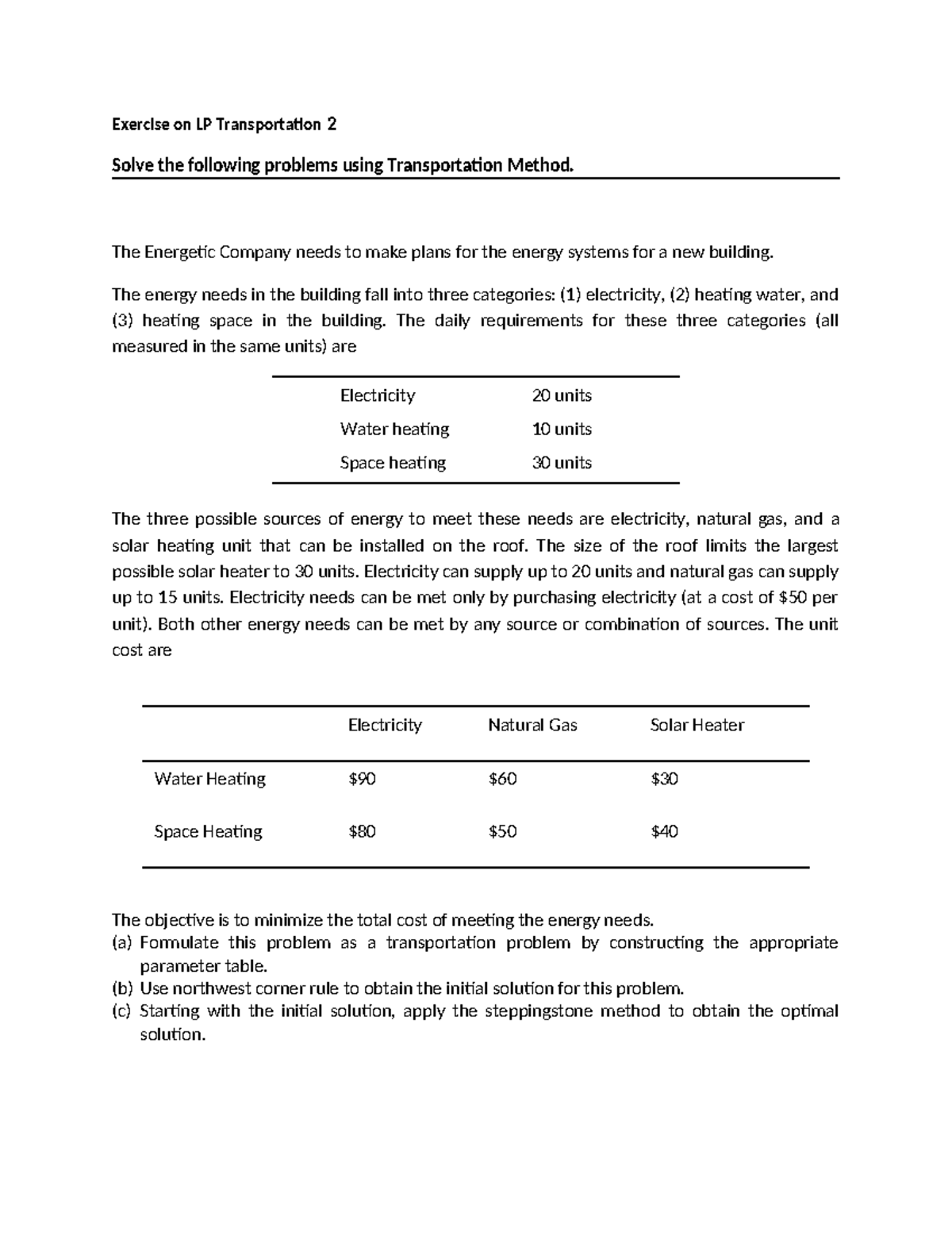 LP Transportation Exercises 2 - Exercise on LP Transportation 2 Solve ...