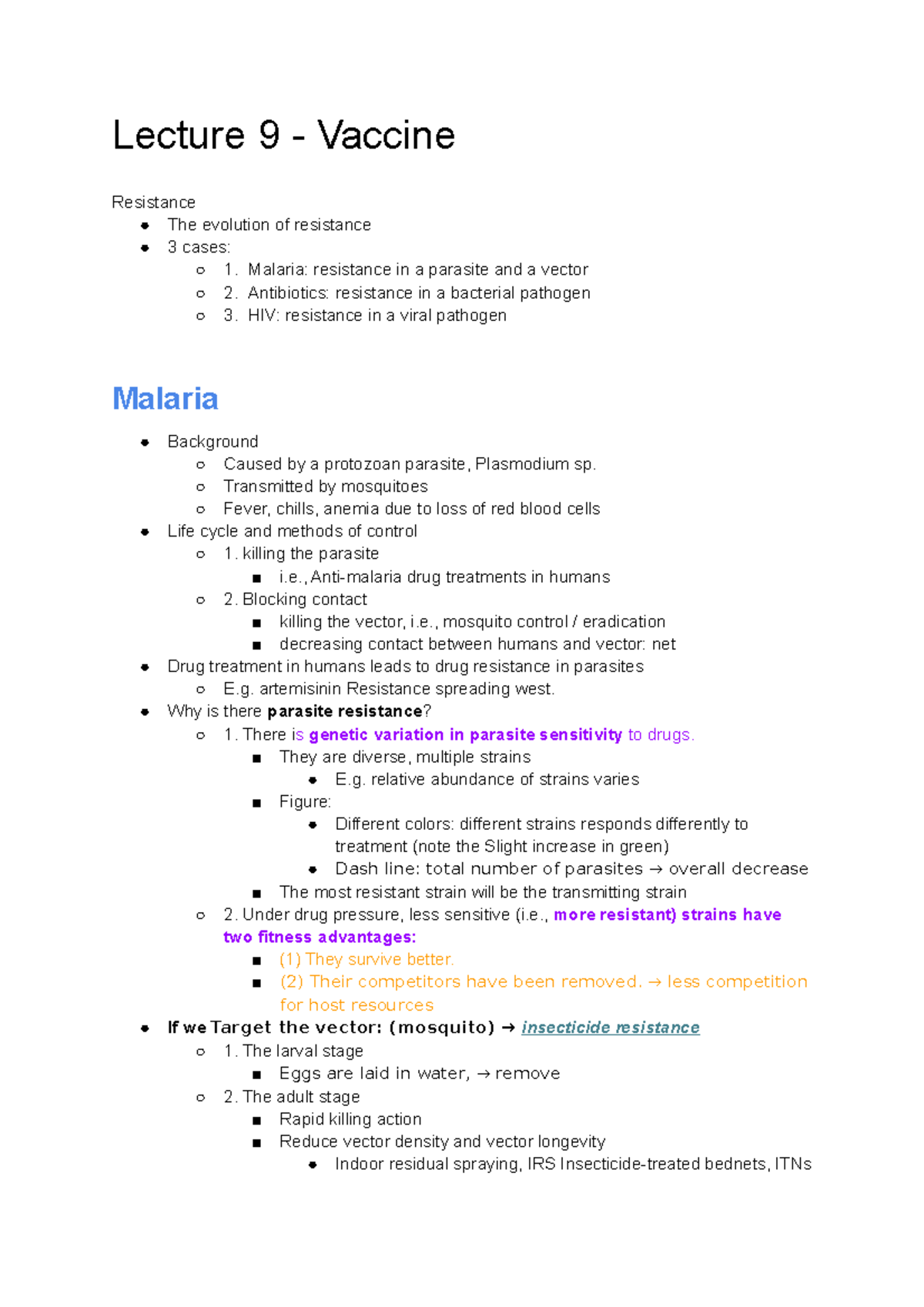 Bio220 Utsg Lecture Notes Lecture 21 Vaccine Lecture 9 Vaccine Resistance The Evolution Of 6956