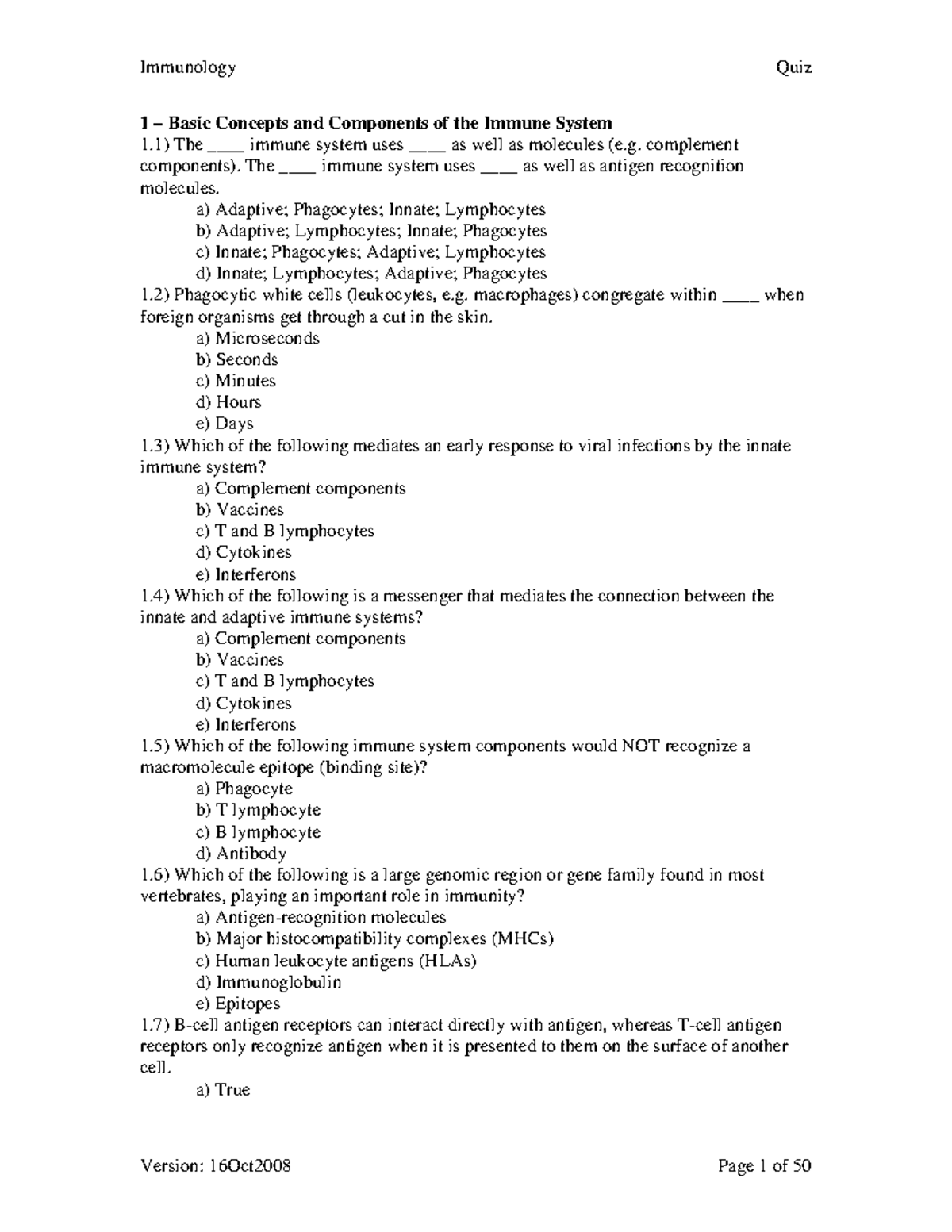 100415672-Immunology-MCQ - 1 – Basic Concepts and Components of the ...