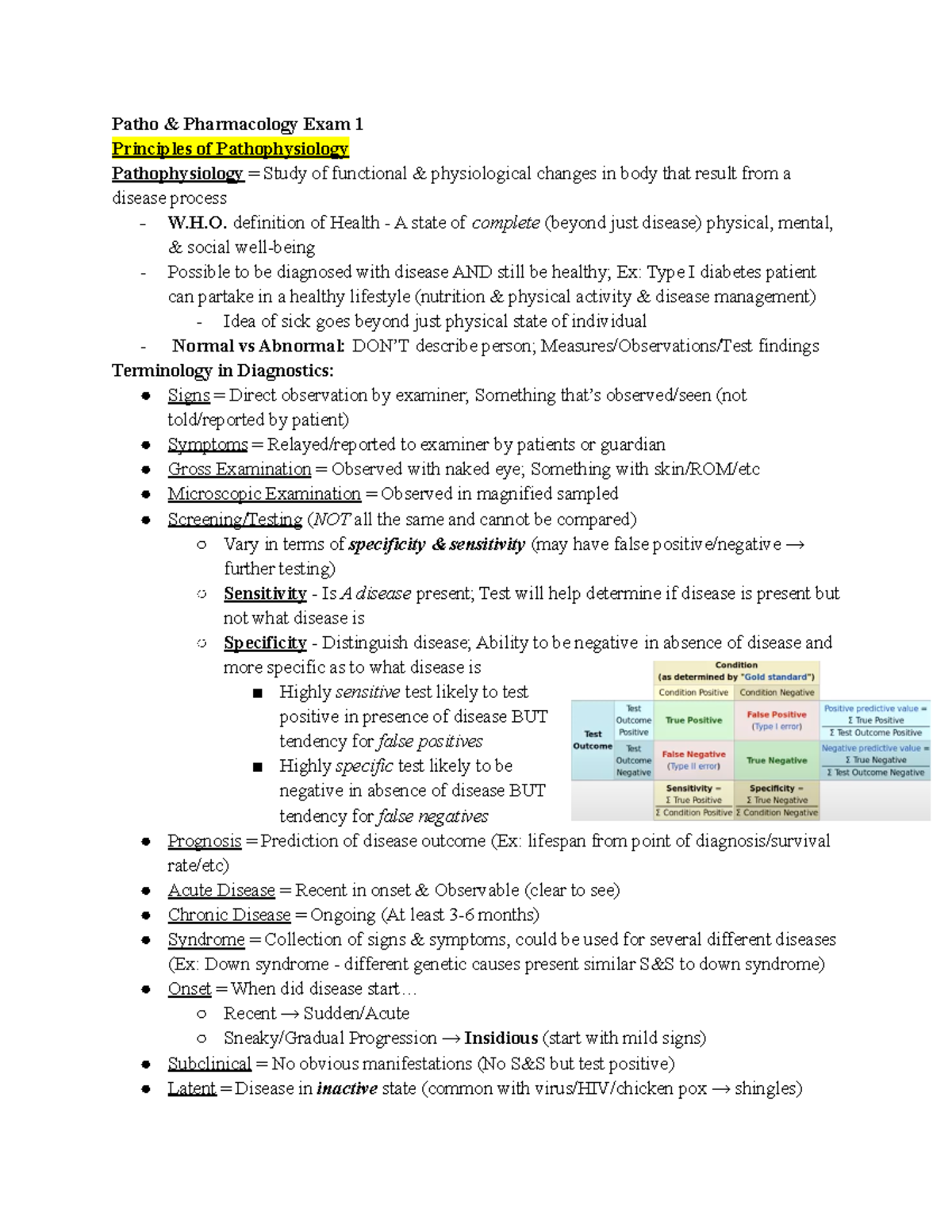 Patho - Exam 1 Review - Lecture notes 1-5 - Patho & Pharmacology Exam 1 ...