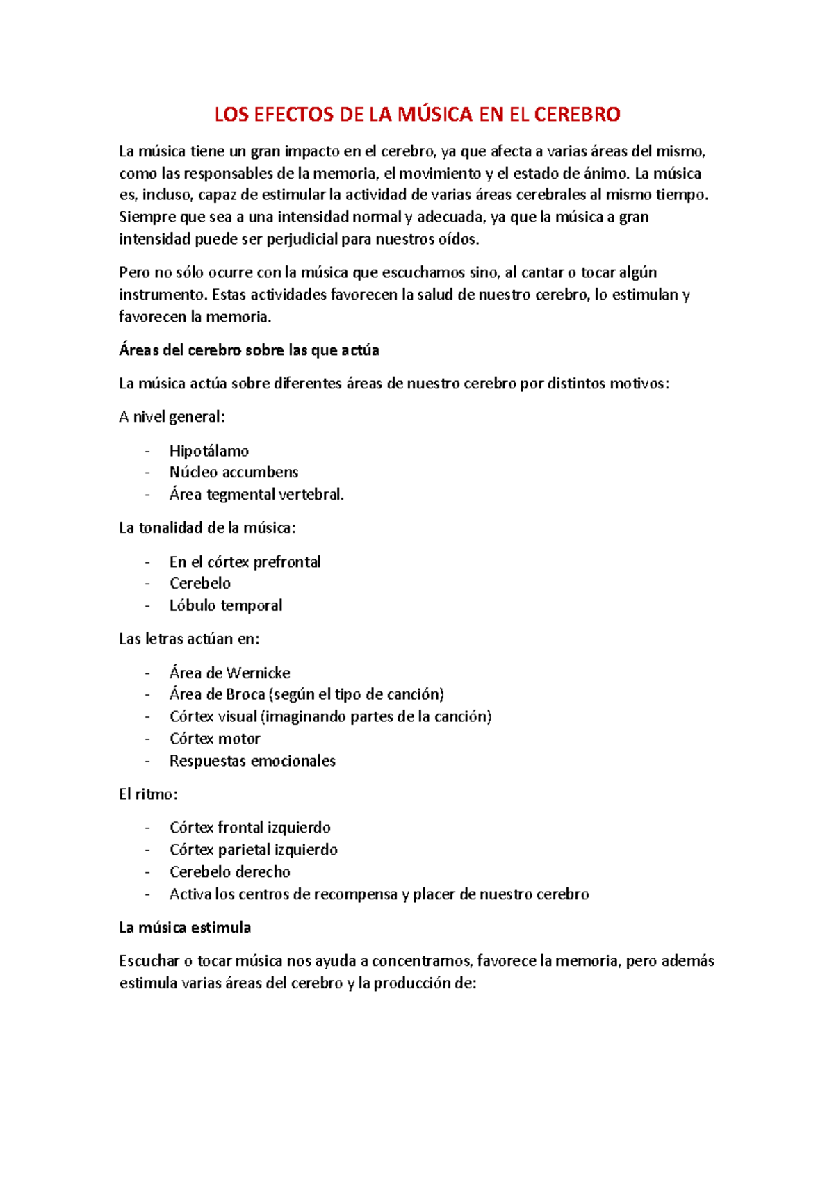 LOS Efectos DE LA Música EN EL Cerebro - LOS EFECTOS DE LA MÚSICA EN EL CEREBRO La música tiene ...