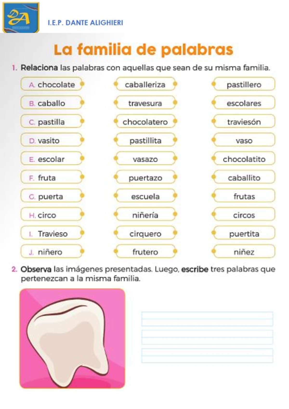 Familia de palabras - Material - I.E. DANTE ALIGHIERI La familia de ...