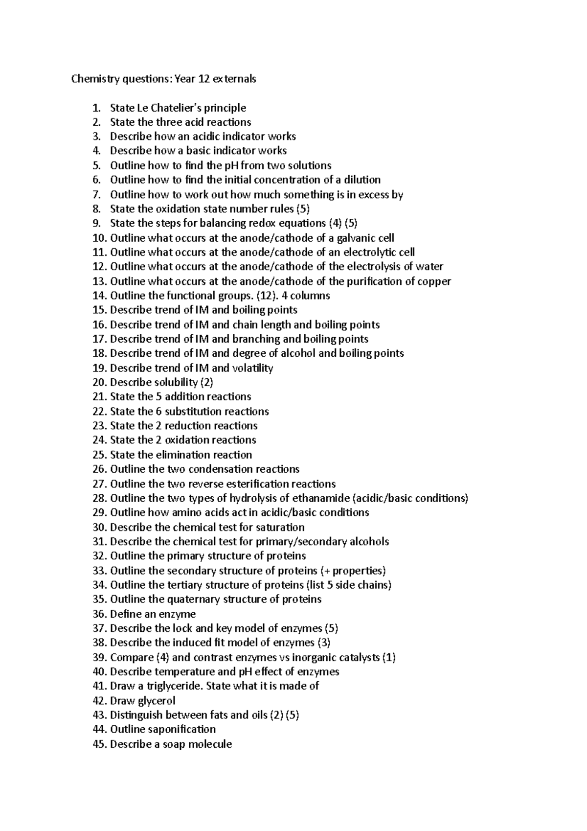 Chemistry questions Y12 Externals - Chemistry questions: Year 12 ...