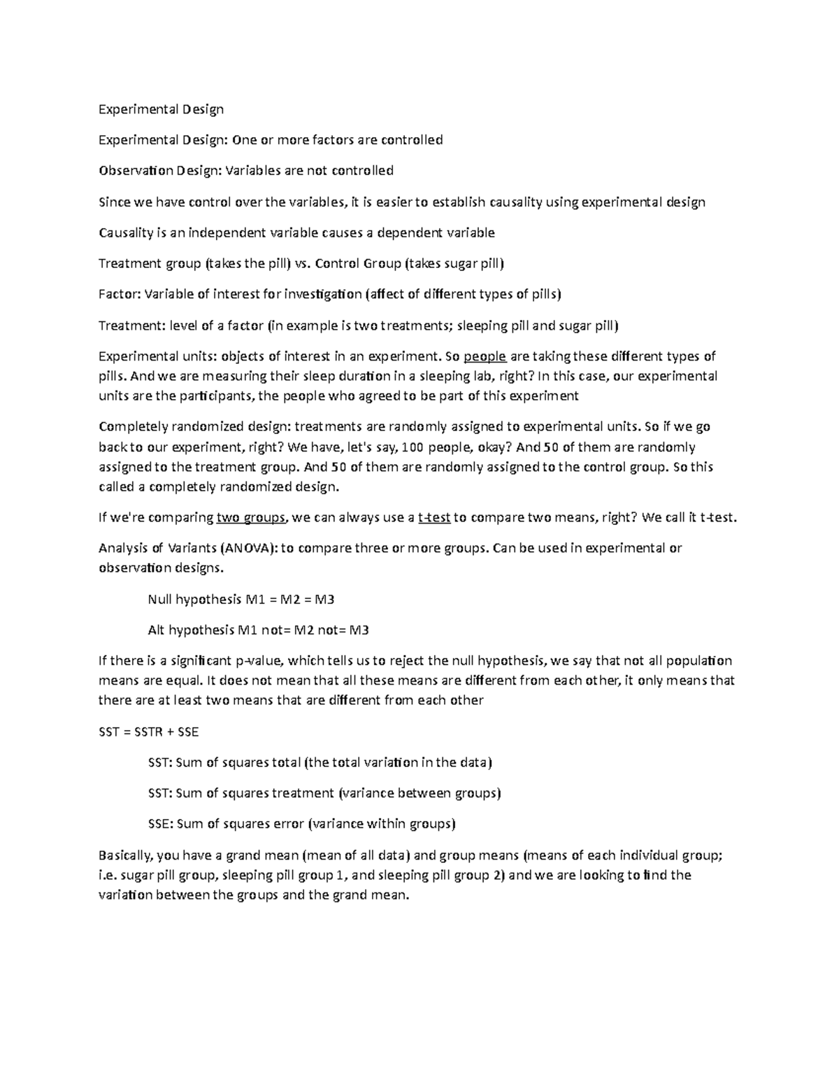 Week 3 Lecture Notes - Experimental Design Experimental Design: One or ...