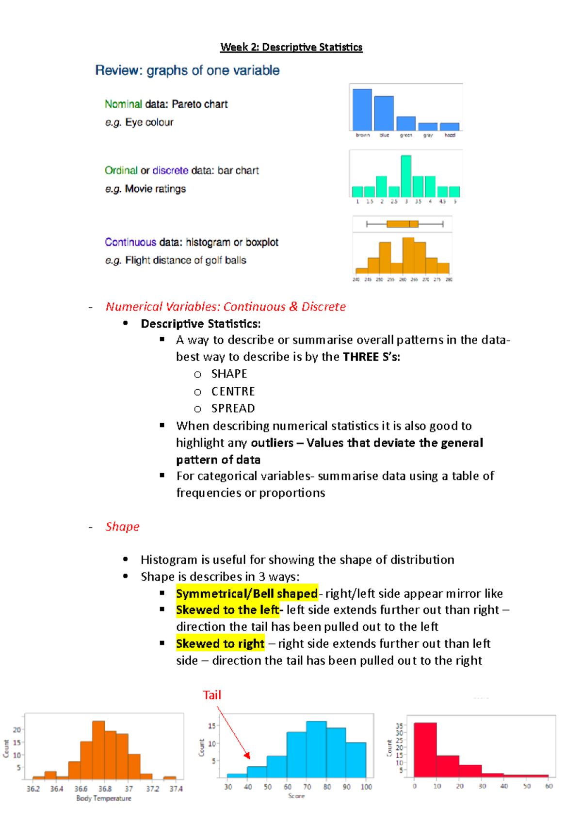 Week 2- Descriptive Stat Notes - Week 2: Descriptive Statistics ...