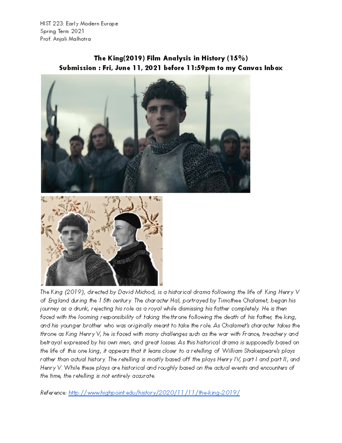 1623512988837 HIST 223-The King Film Analysis (2019 ) - Spring Term ...