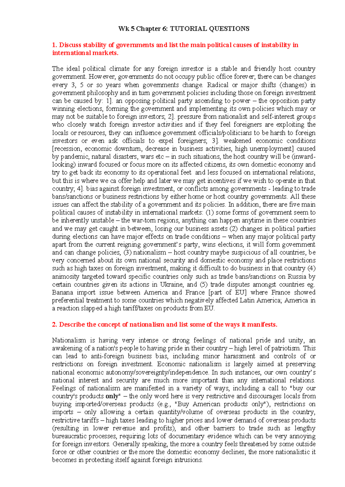 MG303 Wk 5 Chp 6 tutorial solutions - Wk 5 Chapter 6: TUTORIAL QUESTIONS Discuss stability of ...