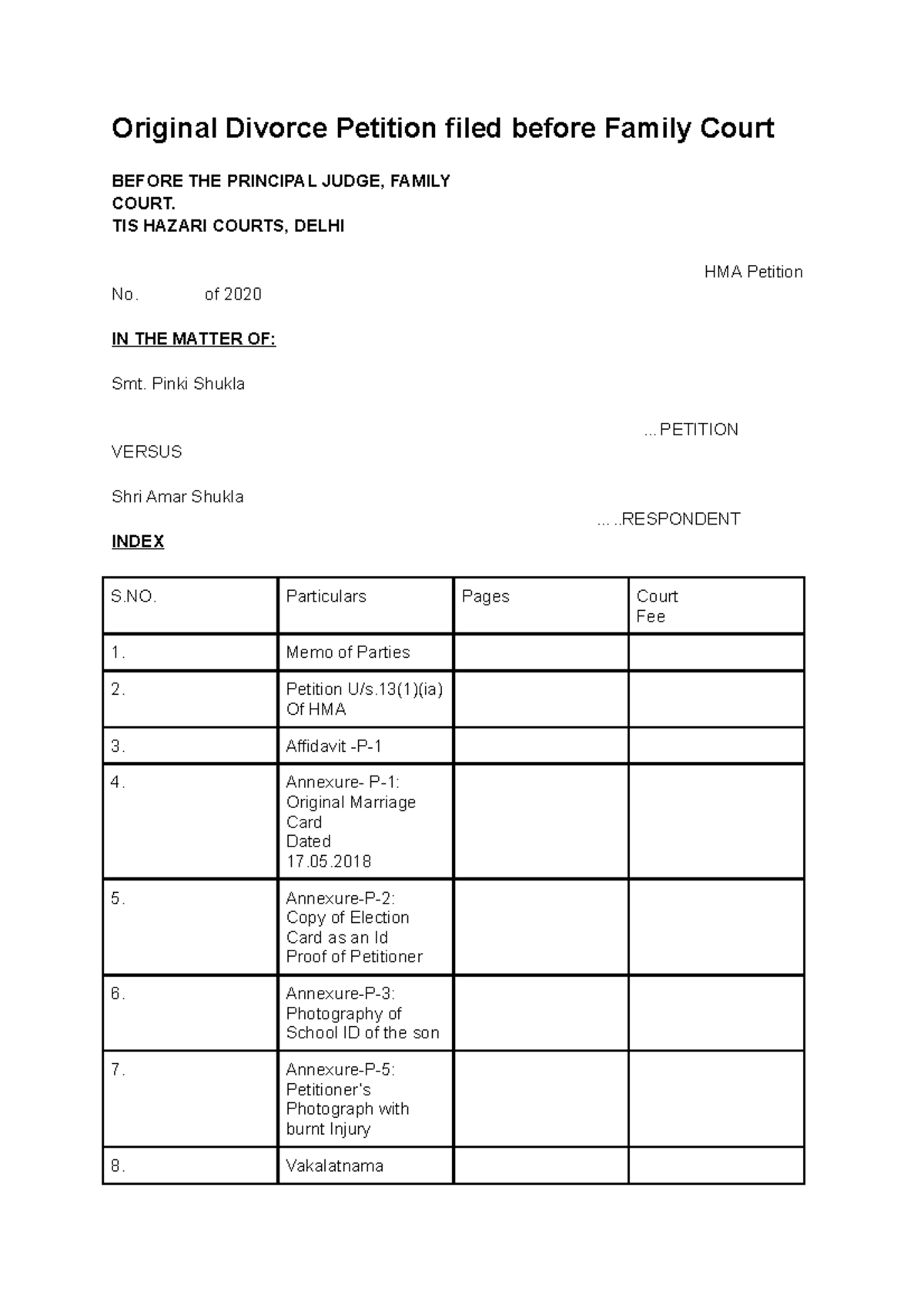 Original Divorce - draft - Original Divorce Petition filed before ...