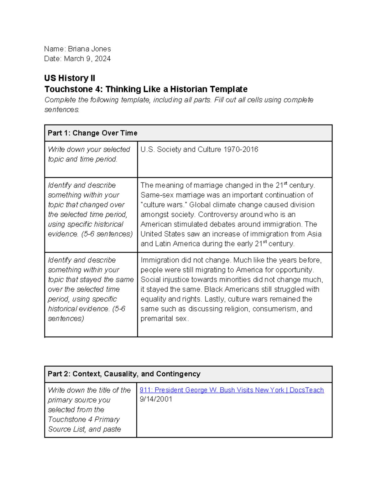 US History II Touchstone 4 Template - Name: Briana Jones Date: March 9 ...