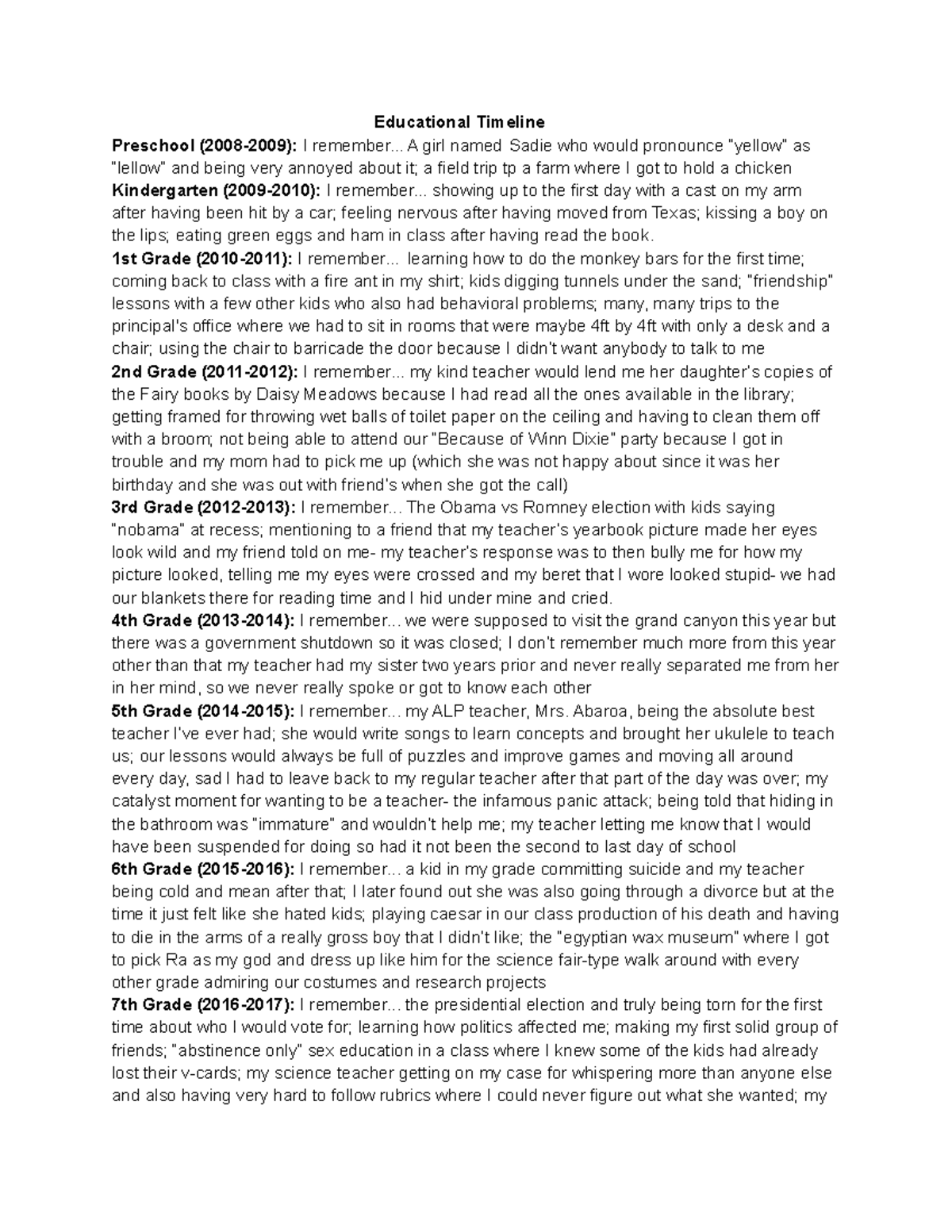 EDF 200 Education Timeline - Educational Timeline Preschool (2008-2009 ...