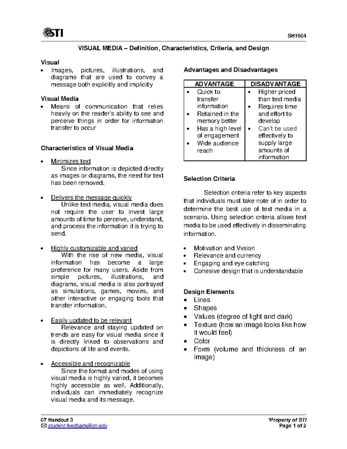 Visual Media - SH 07 Handout 3 *Property of STI student@sti Page 1 of 2 ...
