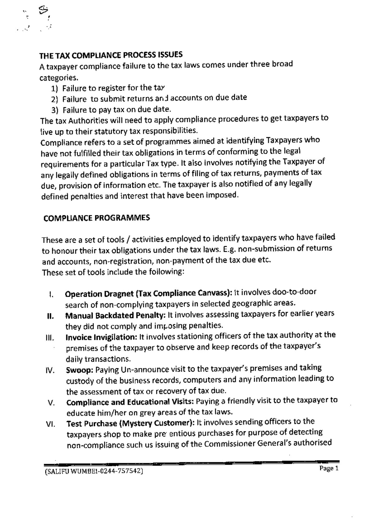Tax Compliance Process Issues - Advanced Taxation - ICAG - Studocu