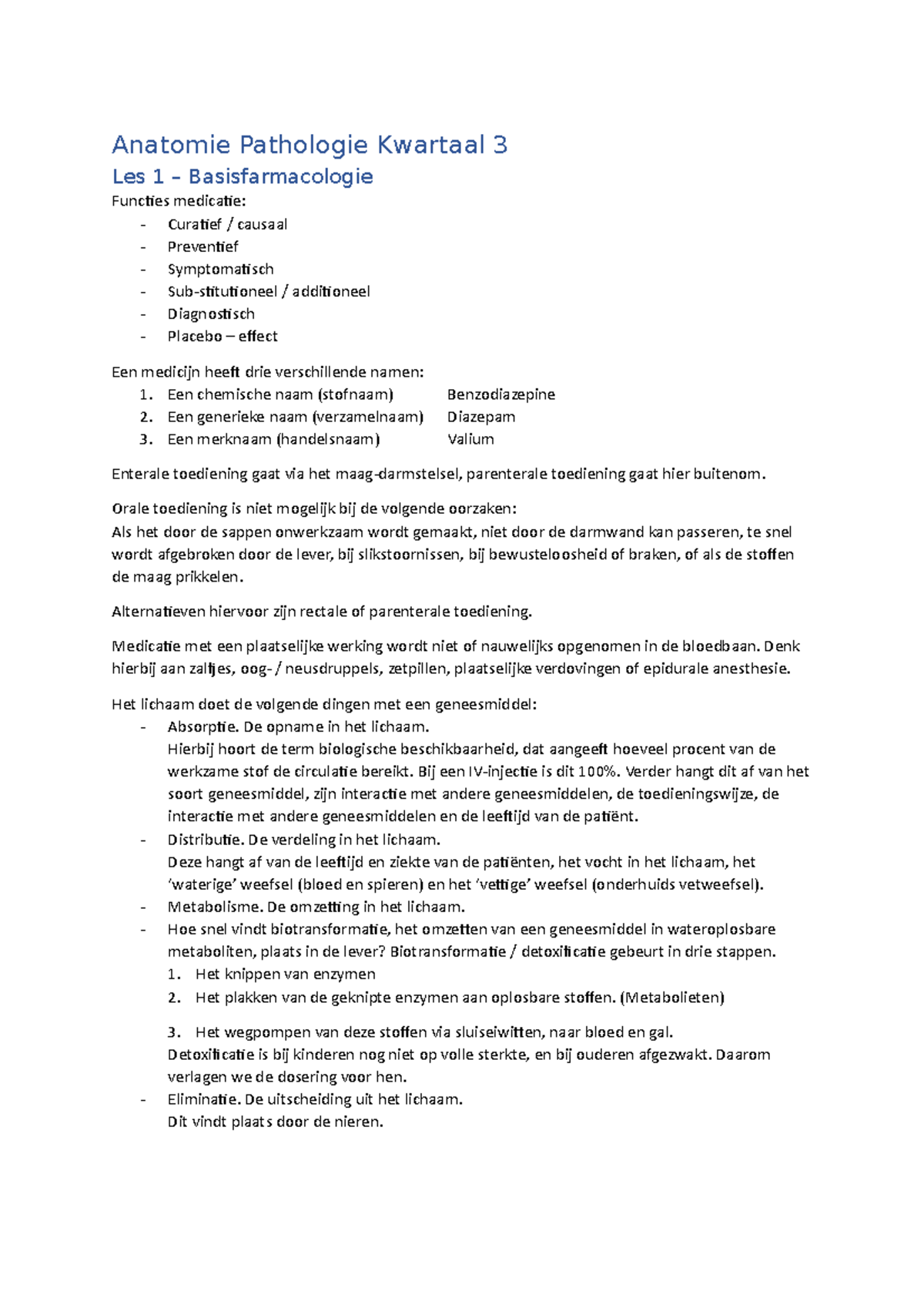 Anatomie Pathologie Kwartaal 3 - Een chemische naam (stofnaam ...