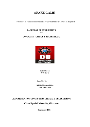 LCD Game Project Report - Btech Cse - Studocu