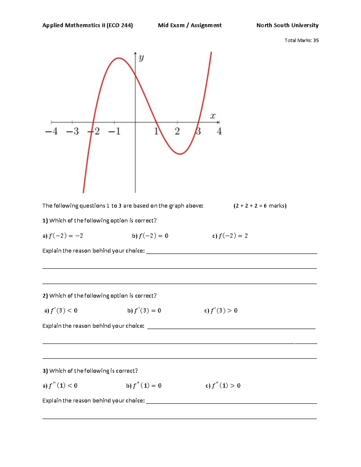 Business Mathematics NSU - Applied Mathematics II (ECO 244) Mid Exam ...