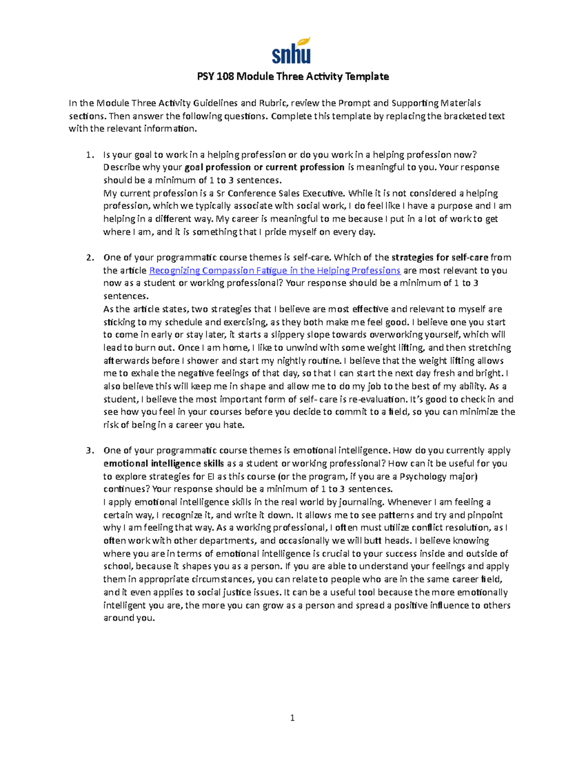 PSY 108 Module Three Activity Template - Then answer the following ...