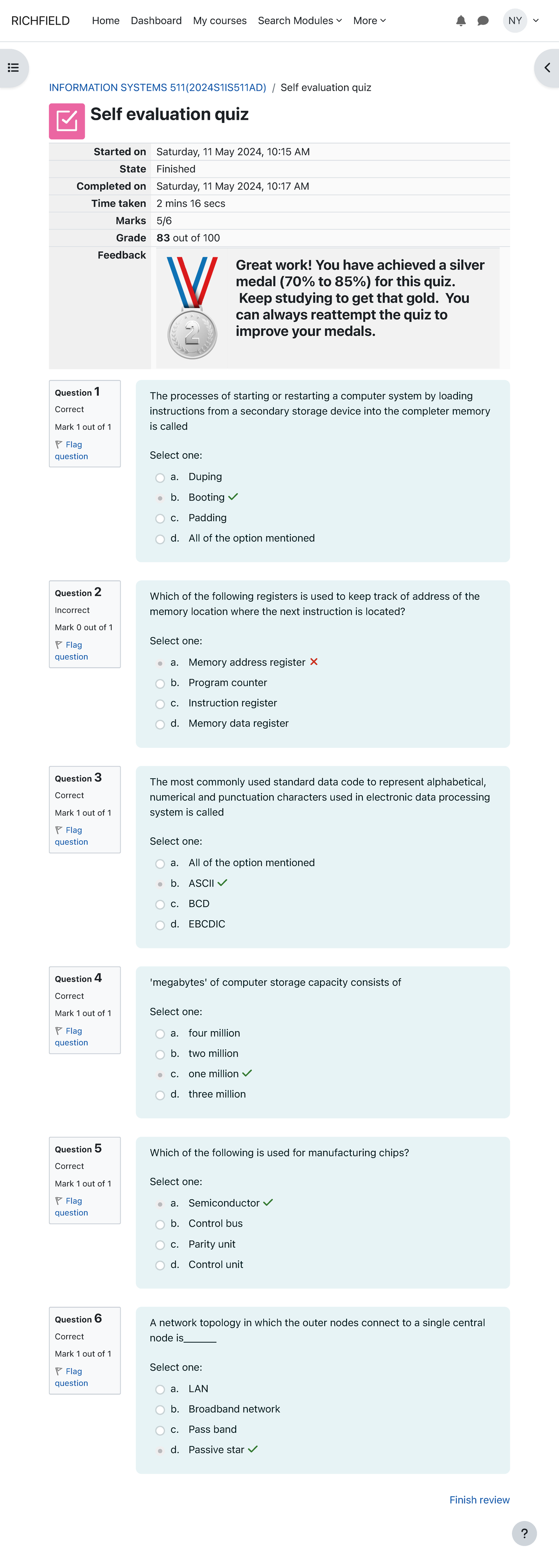 Self evaluation quiz Attempt - Question 1 Correct Mark 1 out of 1 Flag ...