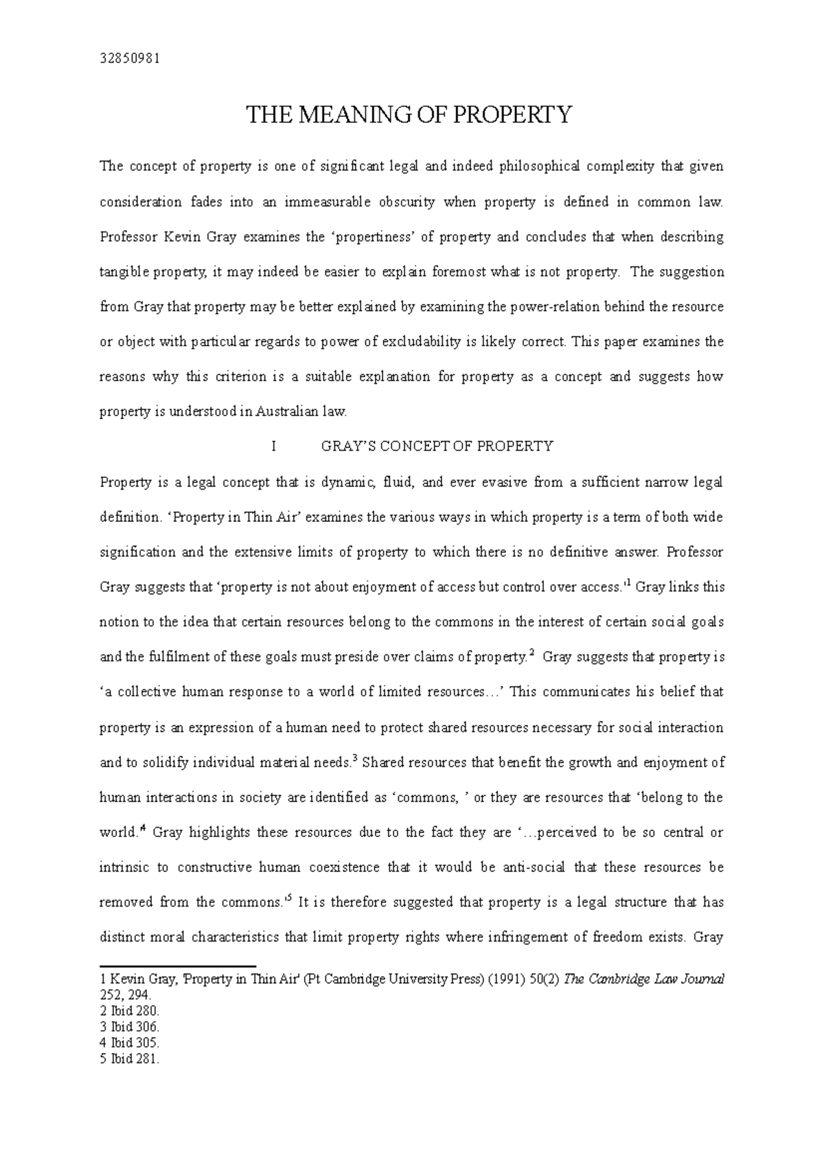 The Meaning of Property - 32850981 THE MEANING OF PROPERTY The concept ...