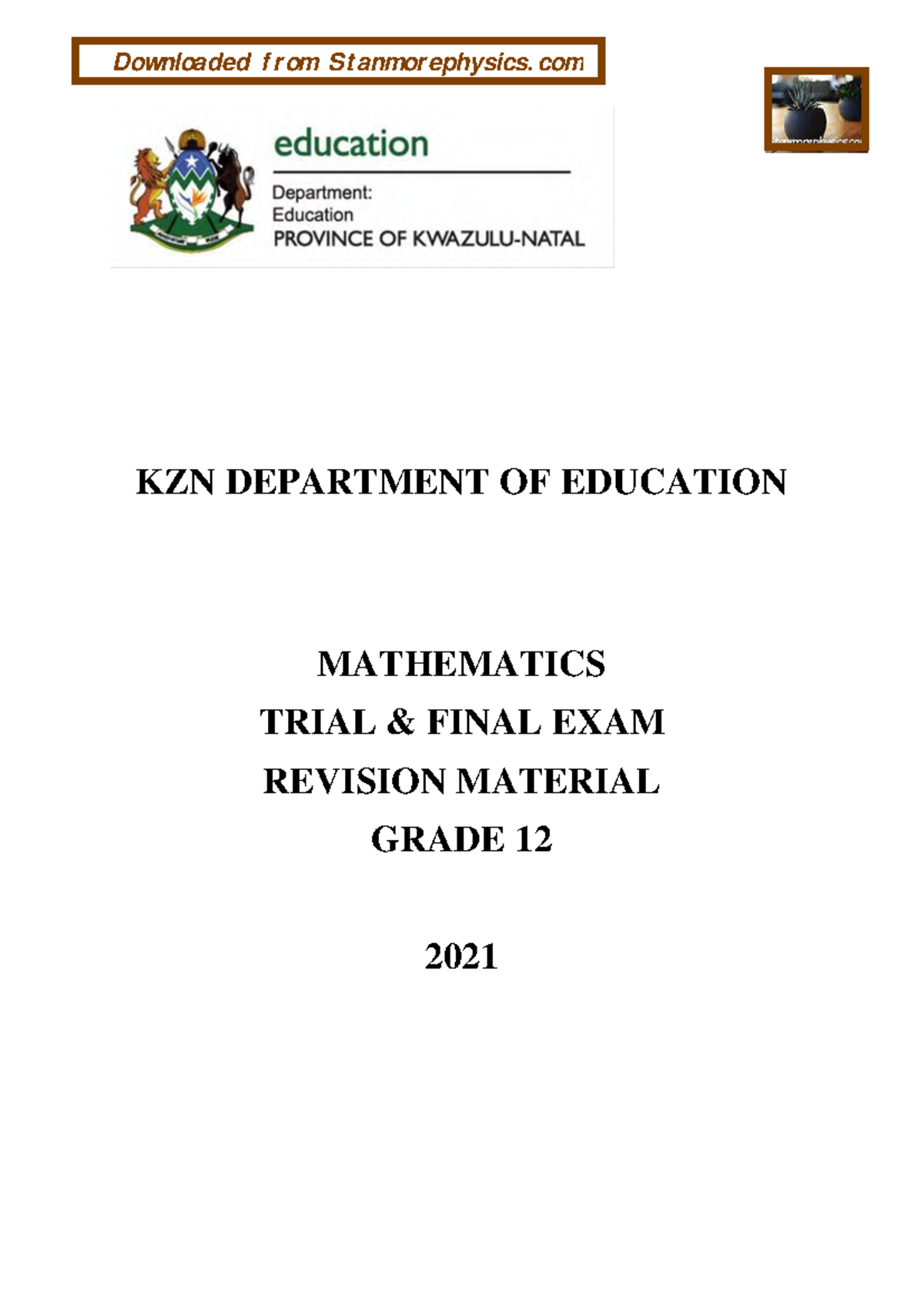 Maths Grade 12 KZN Revision September 2021 - KZN DEPARTMENT OF ...