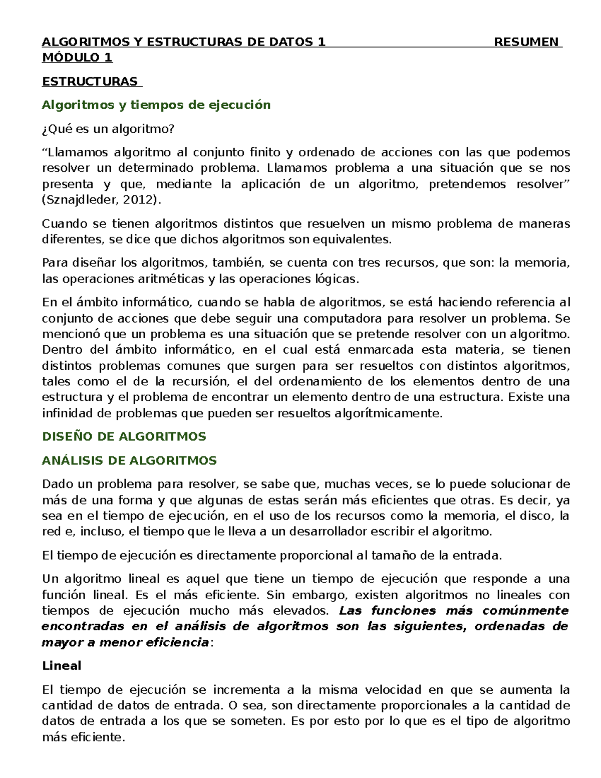 Algoritmos Y Estructuras De Datos 1 Resumen Módulo 1 Algoritmos Y Estructuras De Datos 1