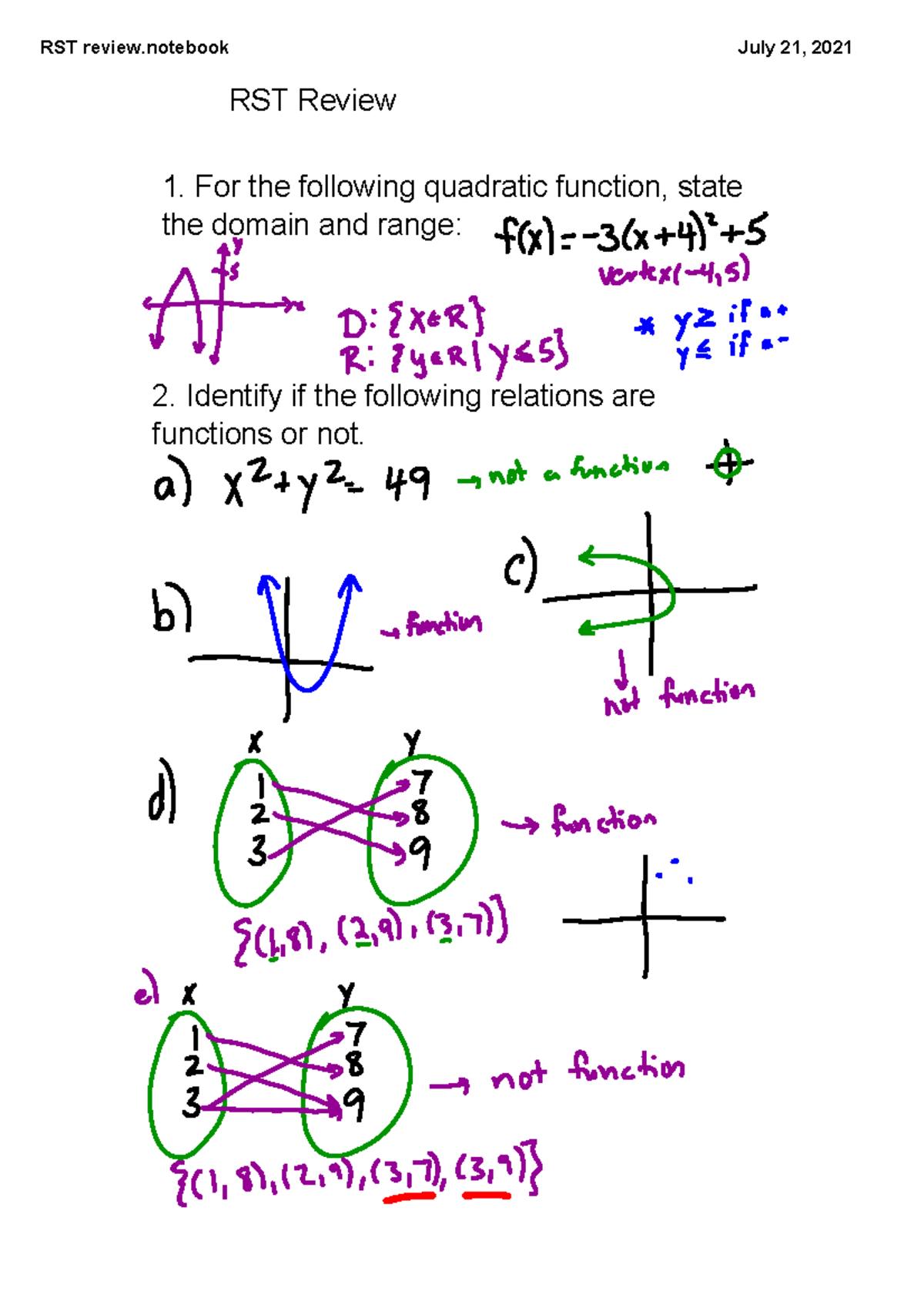 RST Solutions - rst - RST Review 1. For the following quadratic ...