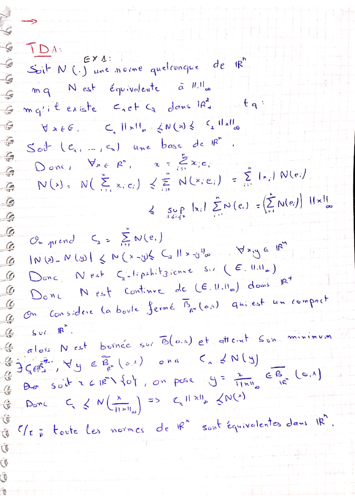 Calcul diff td 1 - Cours et exercices maths - Analyse maths - Studocu