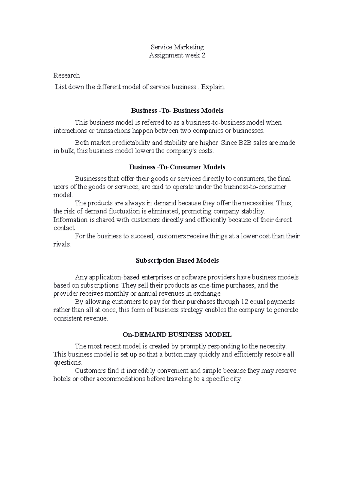 2- Servicemarketing-WEEK 2 - Service Marketing Assignment week 2 ...