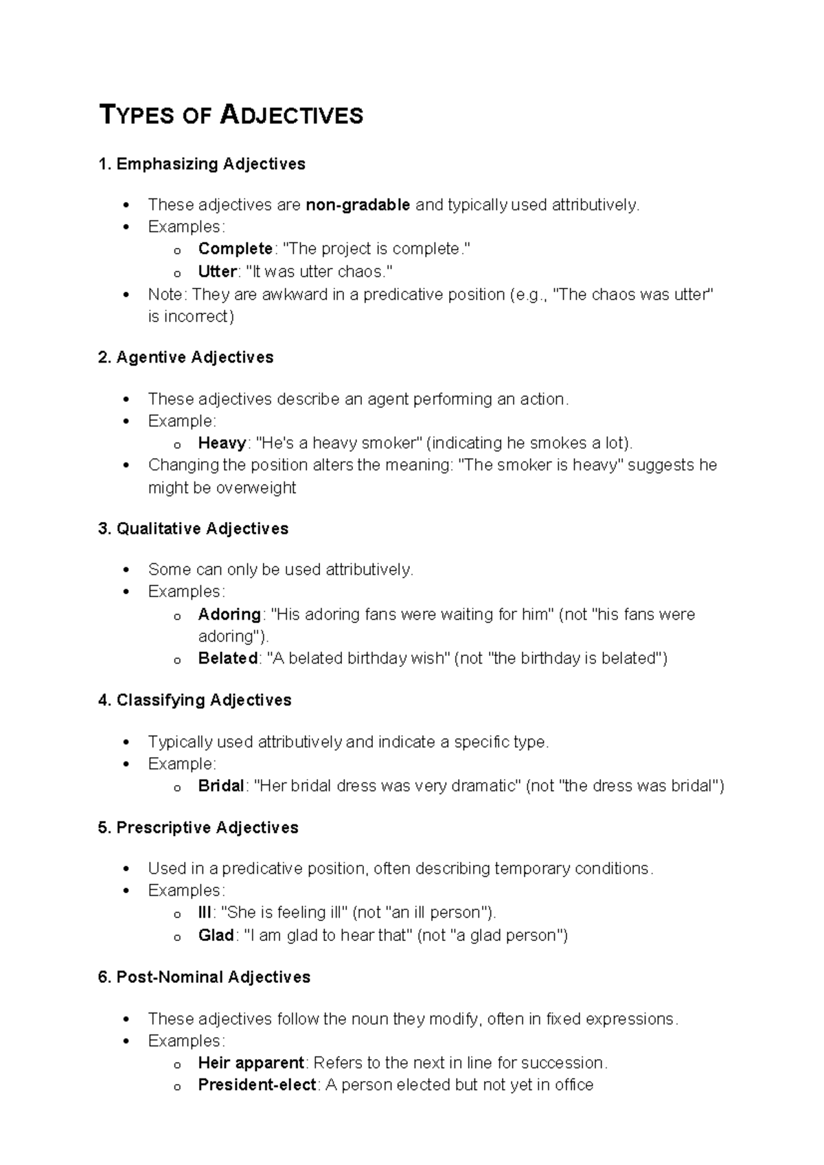 Types of Adjectives - TYPES OF ADJECTIVES 1. Emphasizing Adjectives ...