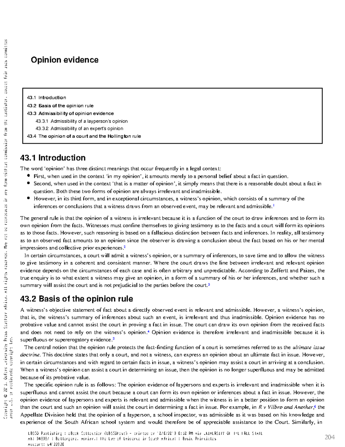 Opinion Evidence - Good Notes - 204 Chapter 43: Opinion evidence 43 ...