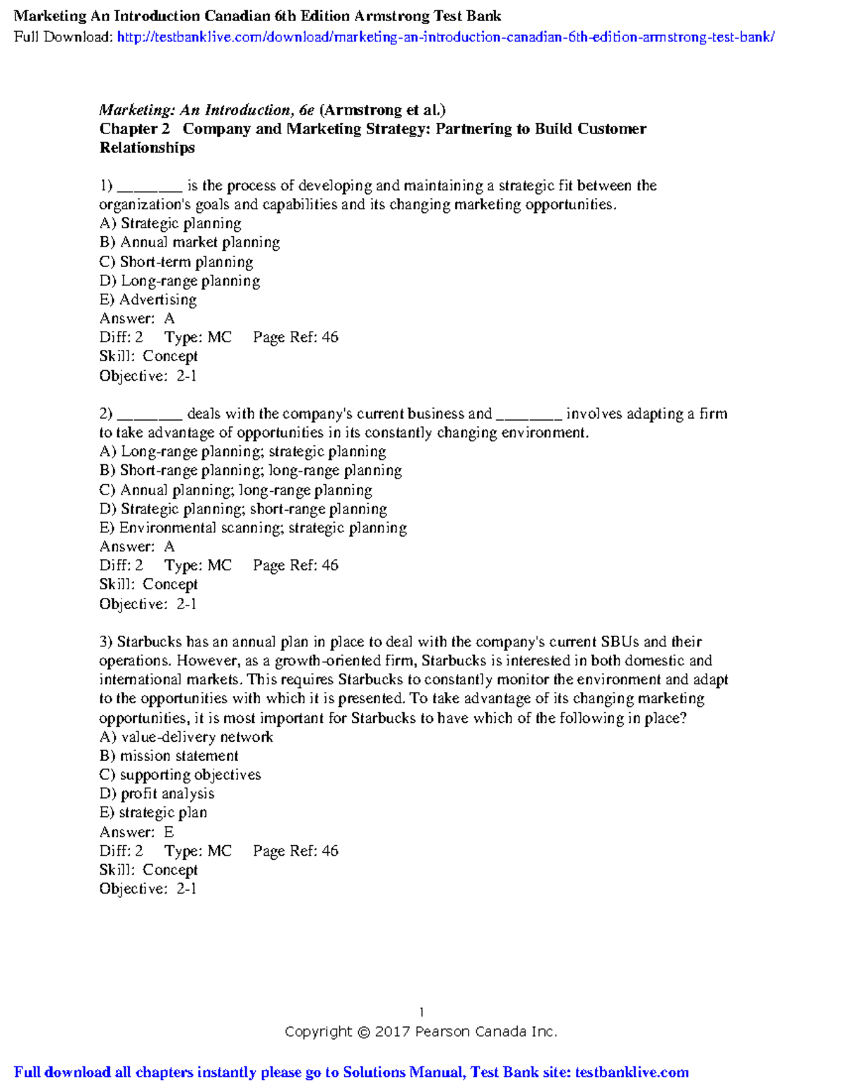 Test Bank CH 2 - test bank ch 2 - 1 Copyright © 2017 Pearson Canada Inc ...