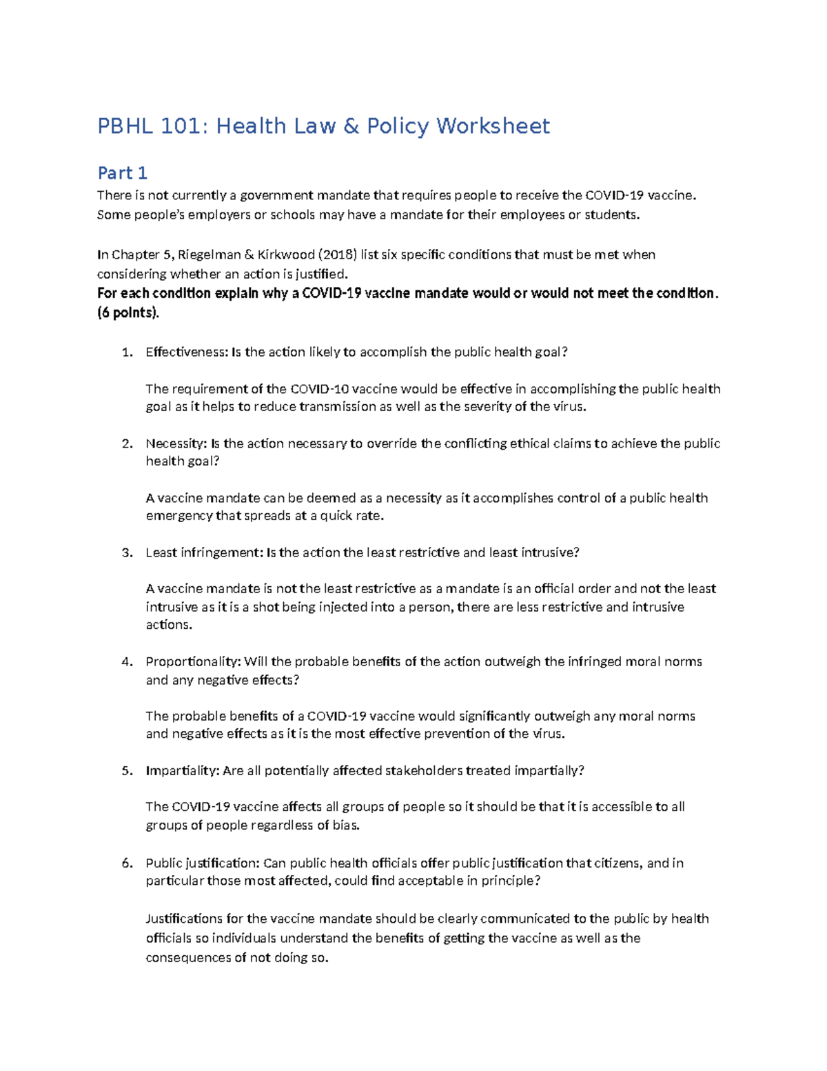 PBHL Health Policy & Law Worksheet - PBHL 101: Health Law & Policy ...