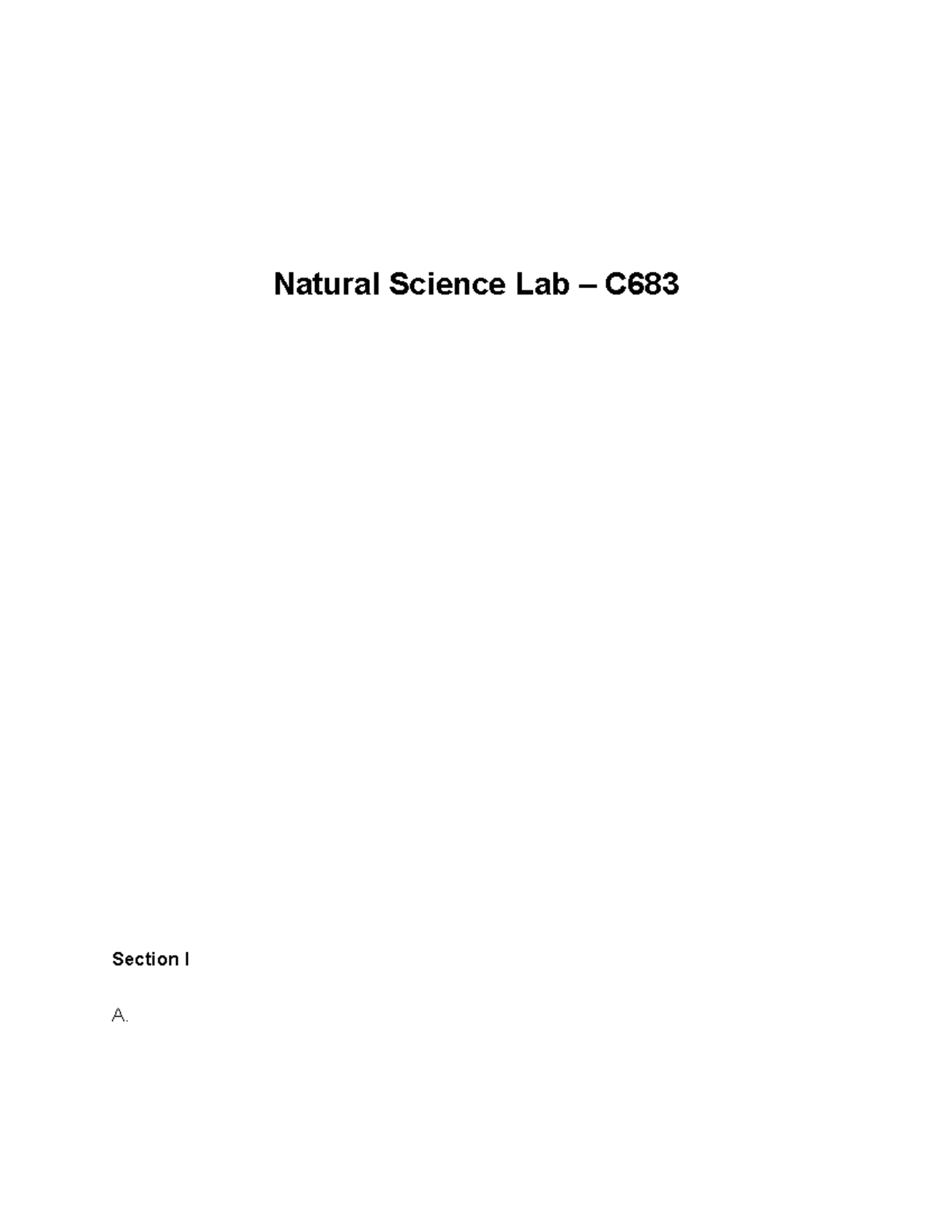 Natural Science Lab (BRP1) - Natural Science Lab – C Section I A ...