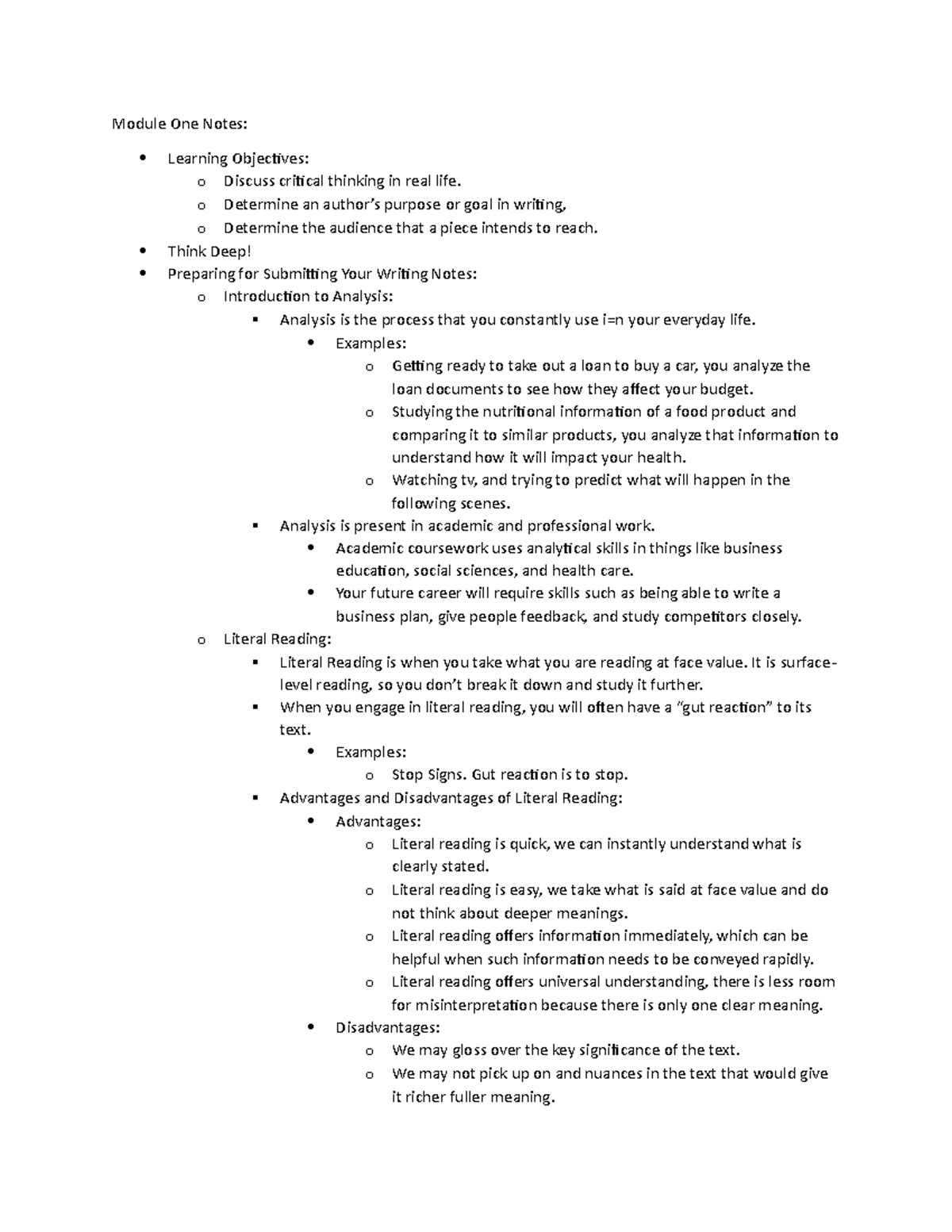 Module One Notes - Professor Morrison - Module One Notes: Learning ...