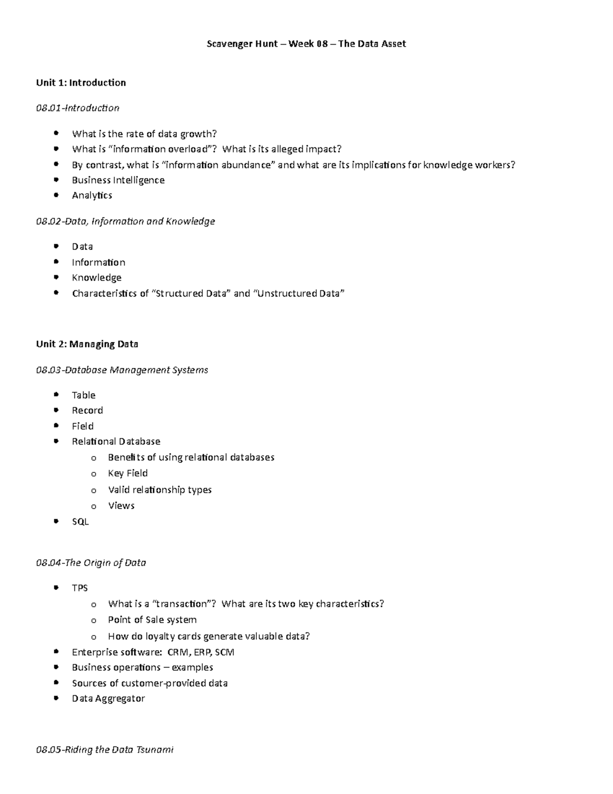 Scavenger Hunt 08-The Data Asset - Scavenger Hunt – Week 08 – The Data ...