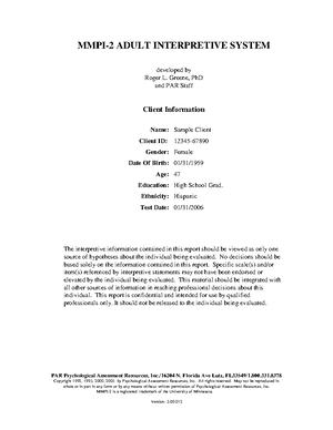 MMPI-A Interpretive Report - by Robert P. Archer, PhD and PAR Staff ...